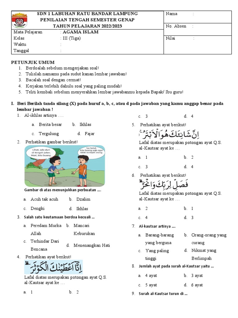 Soal PTS PAI Kelas 3 Genap K13 | PDF