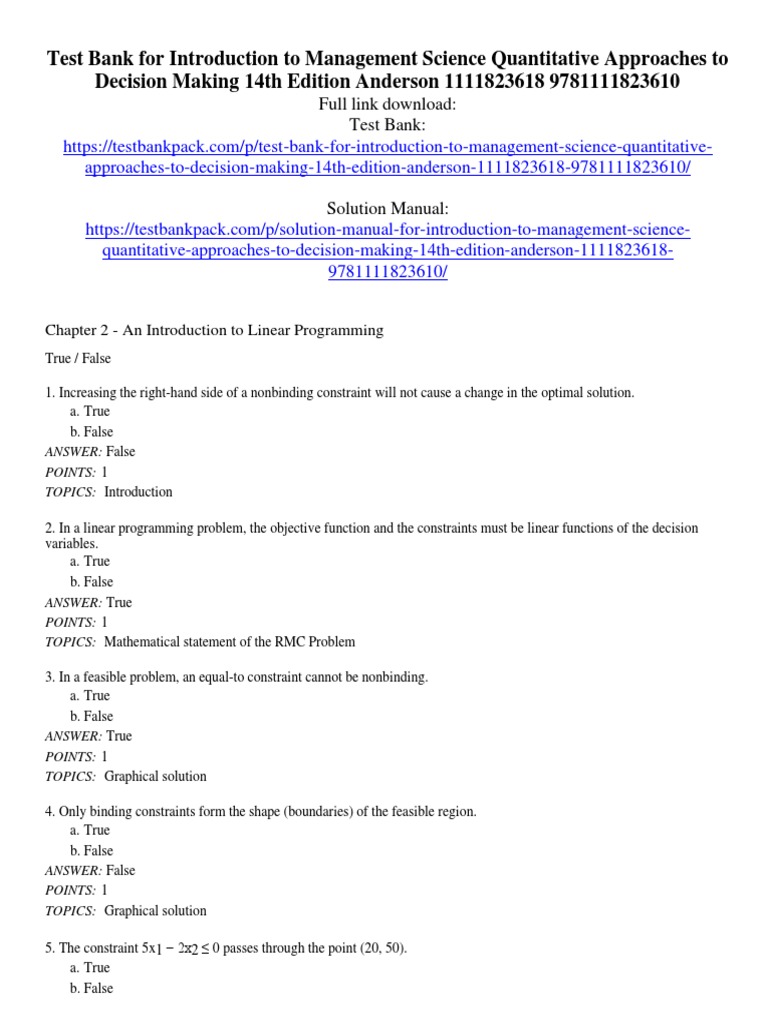 Introduction To Management Science Quantitative Approaches To Decision ...