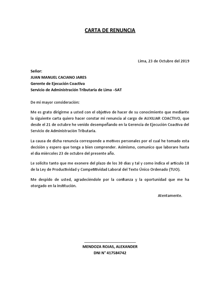 Carta de Renuncia de Cas | PDF