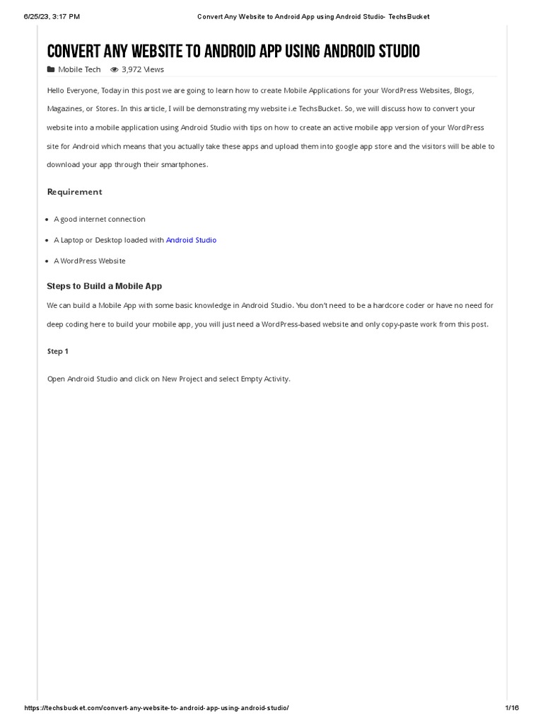 Convert Any Website To Android App Using Android Studio - TechsBucket | PDF | Android (Operating ...