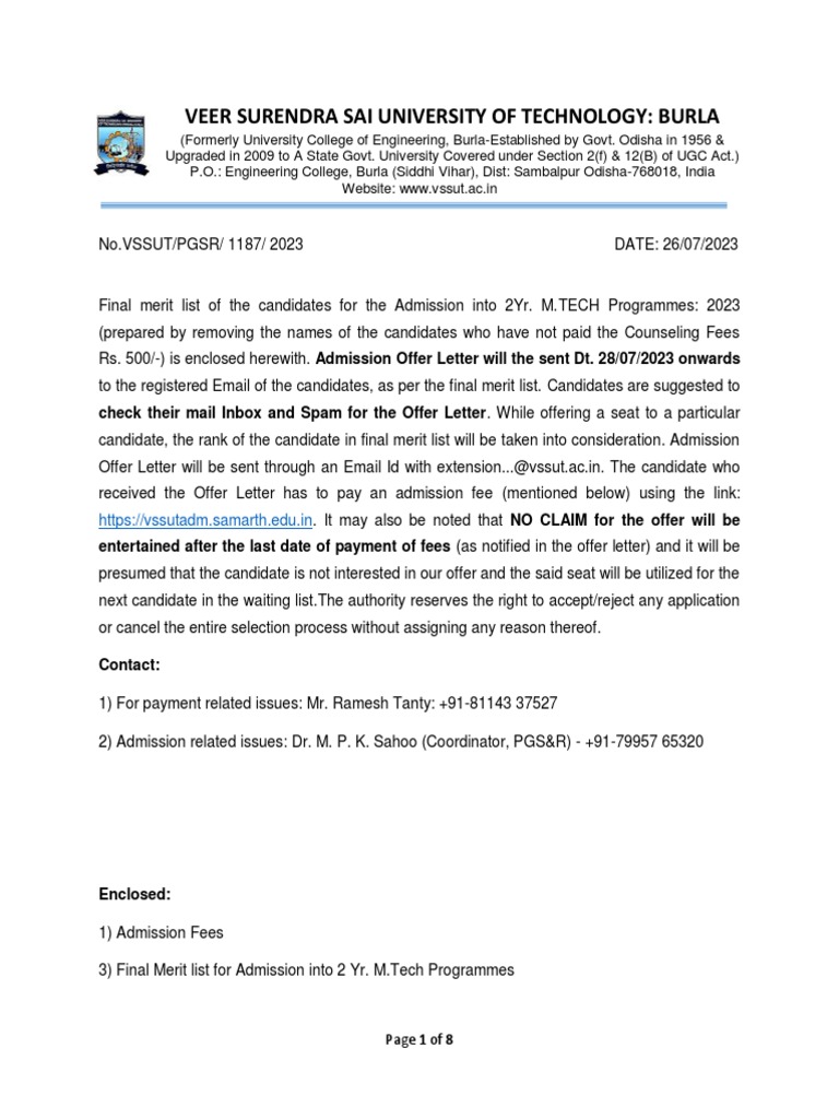 Veer Surendra Sai University of Technology: Burla | PDF | Engineering