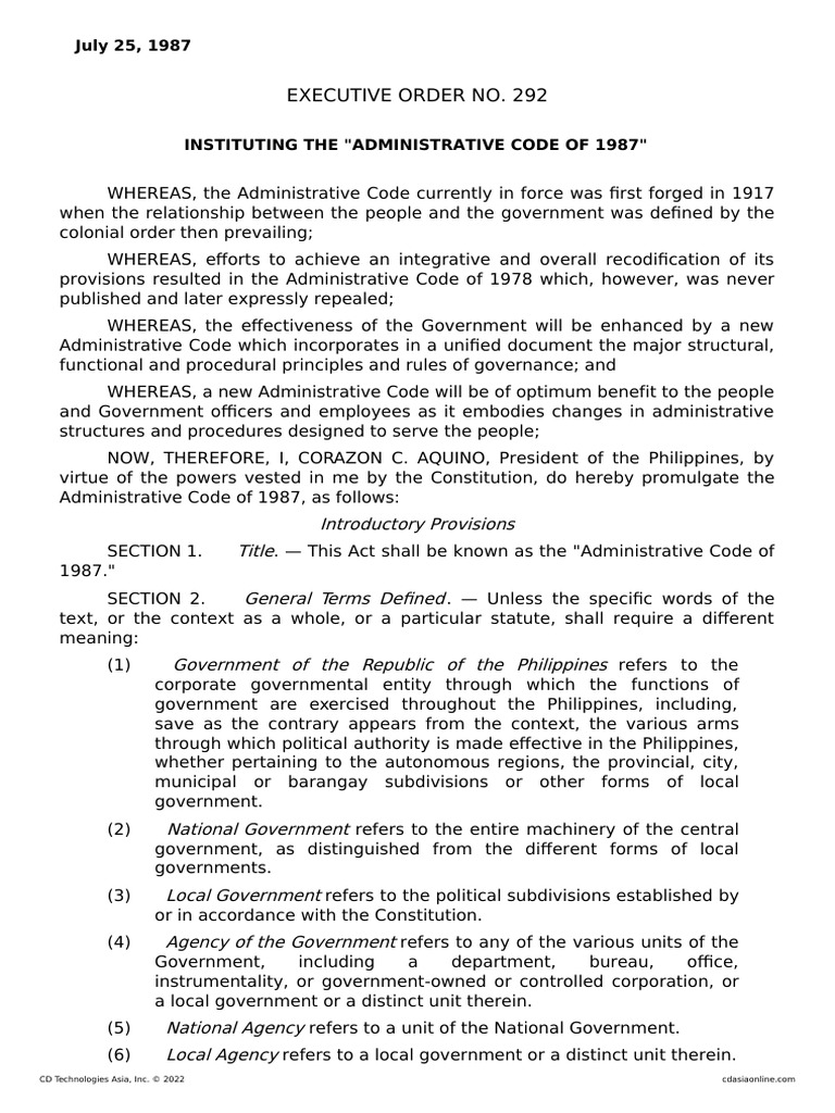 Administrative Code of 1987 | PDF