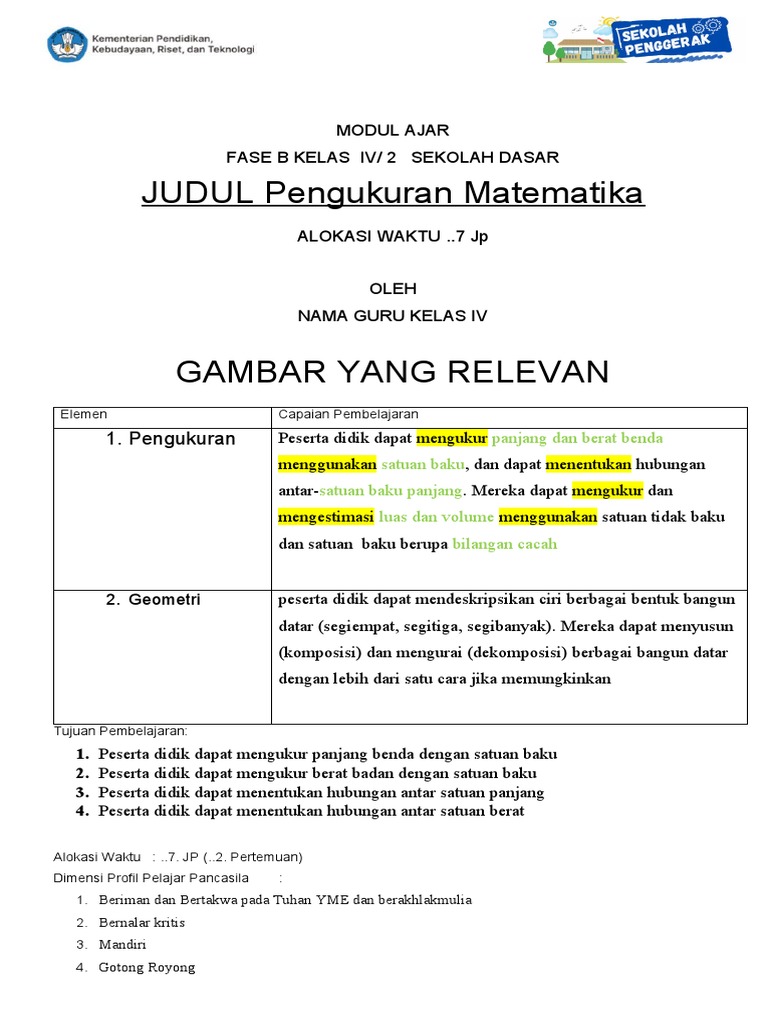 Contoh Template Modul Ajar | PDF