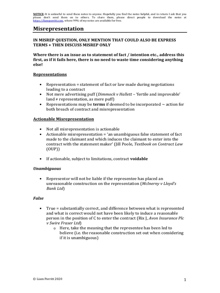 07 Misrepresentation | PDF | Misrepresentation | Legal Concepts