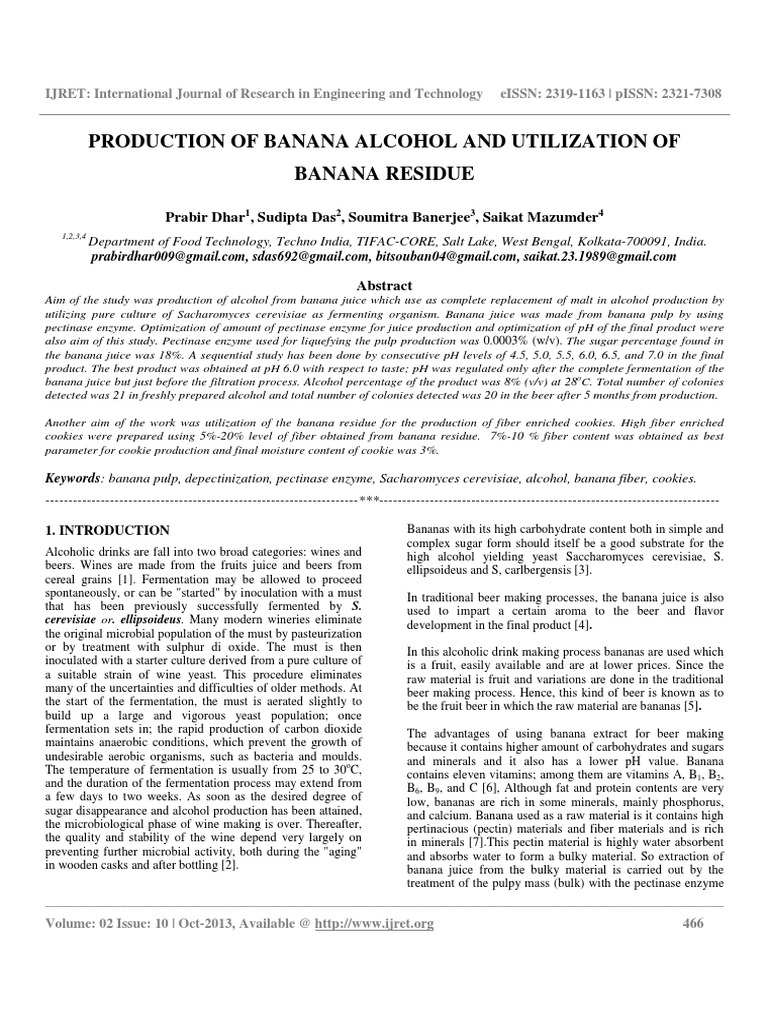 Banana Alcohol Production and Benefits | PDF | Yeast | Beer