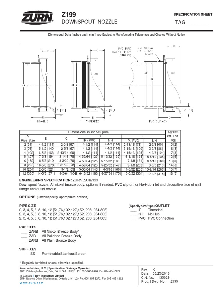 TAG - Downspout Nozzle: Specification Sheet | PDF