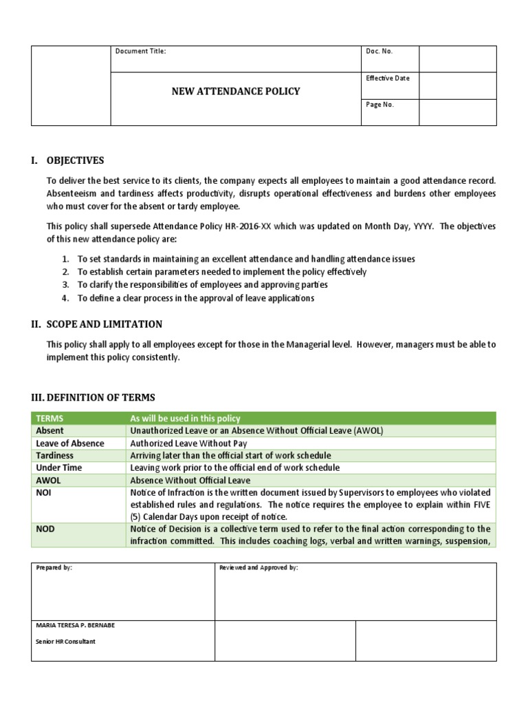 Sample - Attendance Policy | PDF