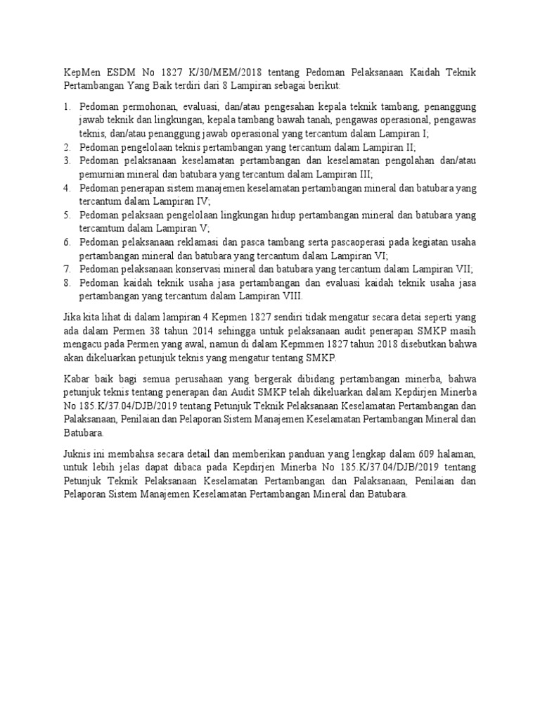 KepMen ESDM No 1827 Tahun 2018 | PDF