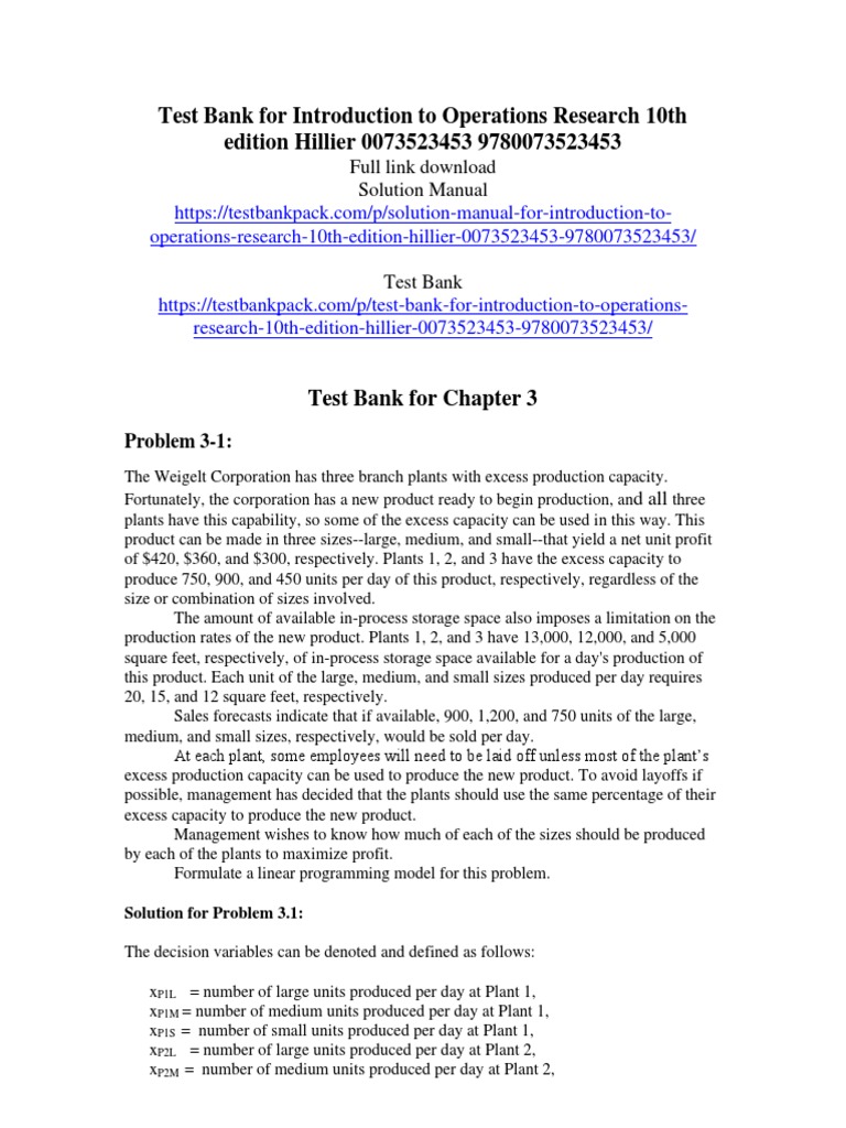 Introduction To Operations Research 10th Edition Hillier Test Bank Pdf Labour Economics