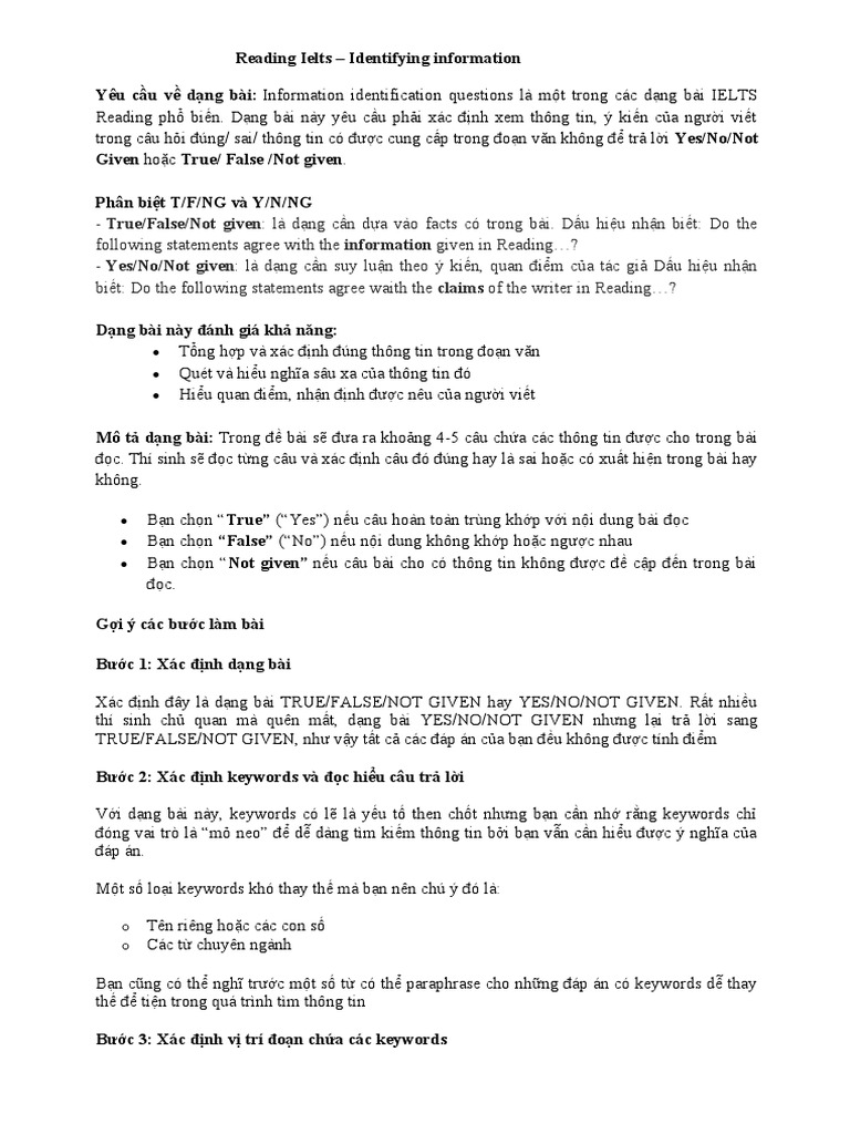 Reading Ielts - Identifying Information | PDF