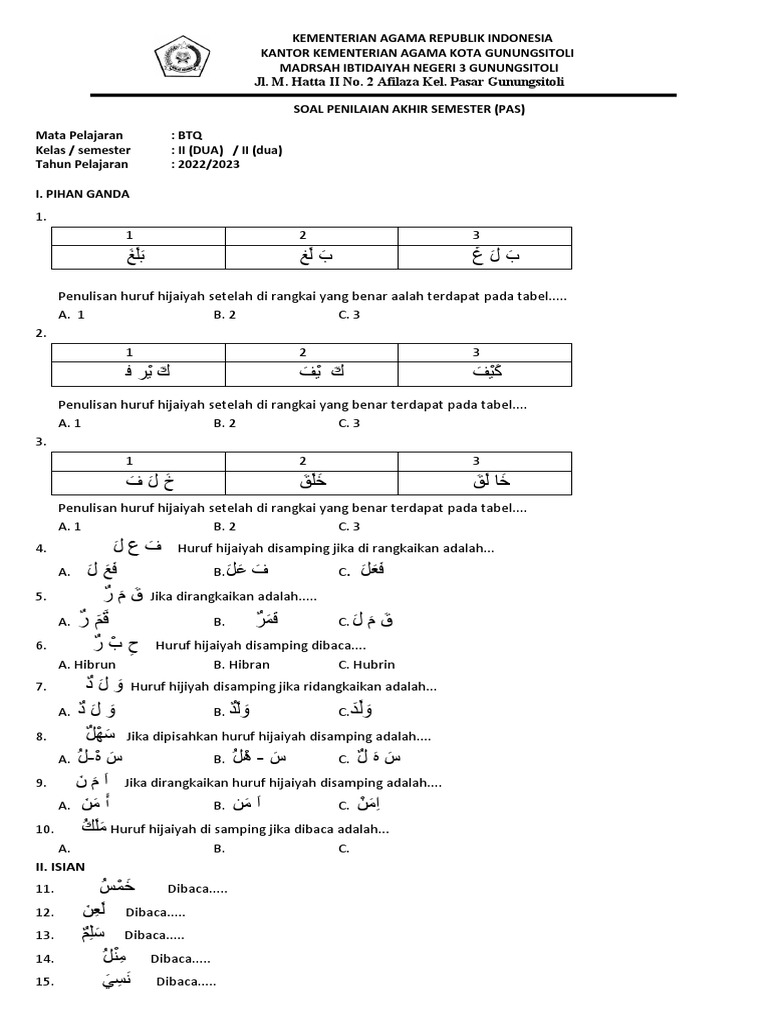 SOAL BTQ kELAS 2 | PDF