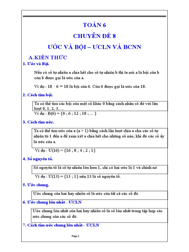 TOÁN 6 - CHUYÊN ĐỀ 8 - ƯỚC VÀ BỘI - UCLN BCNN | PDF