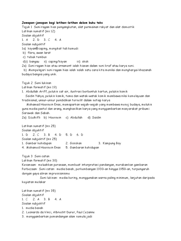 Jawapan-Jawapan Bagi Latihan-Latihan Dalam Buku Teks | PDF