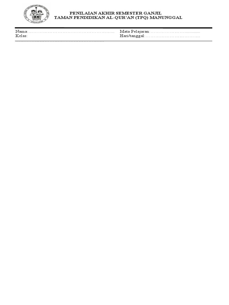 Kop Soal Ganjil TPQ | PDF | Metode & Bahan Ajar