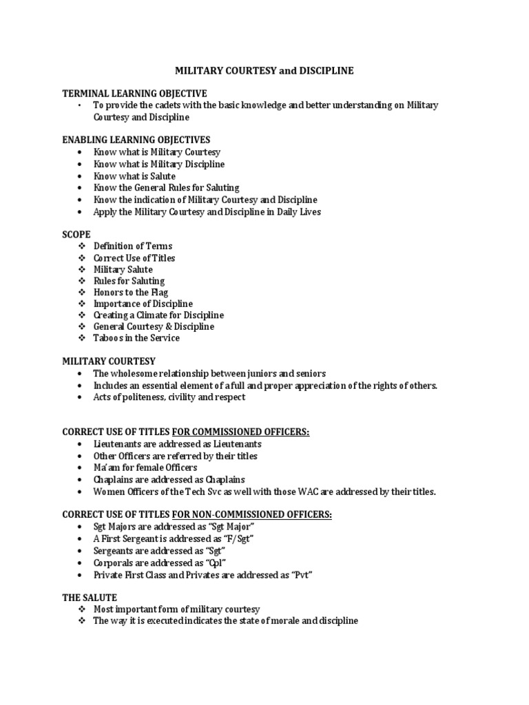 MILITARY COURTESY and DISCIPLINE | PDF