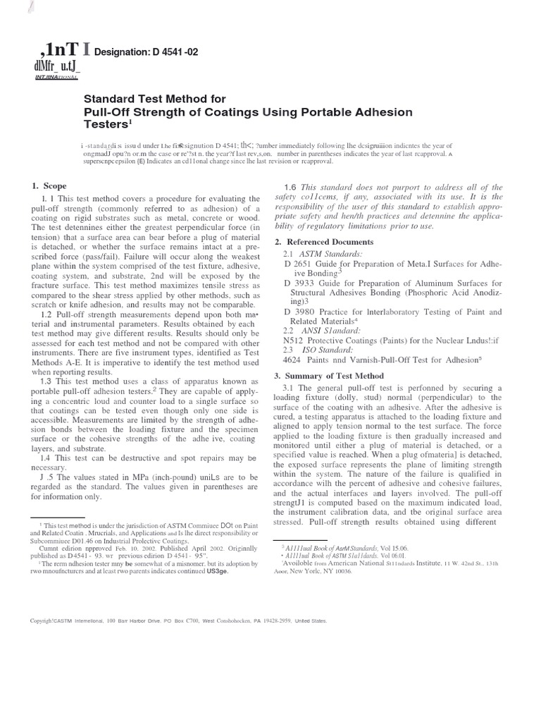 ASTM D4541-Pull Off Test - 02 Standard Test Method For Pull-Off ...