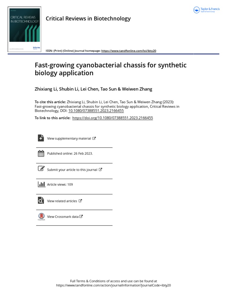 Fast Growing Cyanobacterial Chassis For Synthetic Biology Application | PDF | Cyanobacteria ...