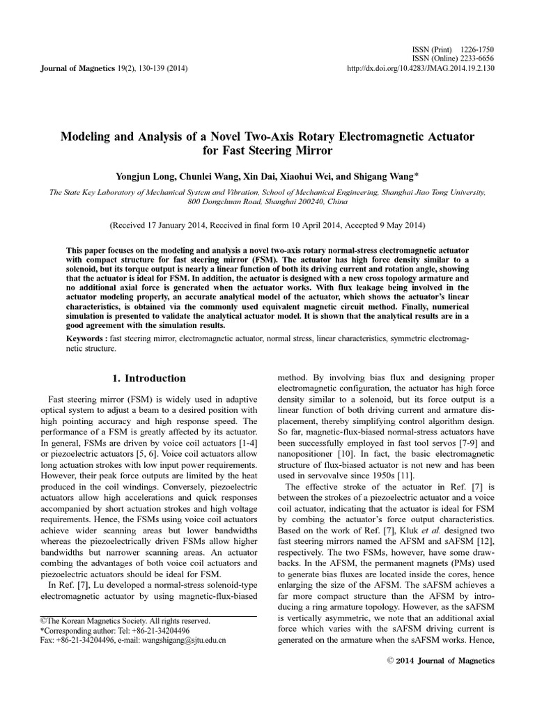 Modeling and Analysis of A Novel Two-Axis Rotary Electromagnetic Actuator For Fast Steering ...