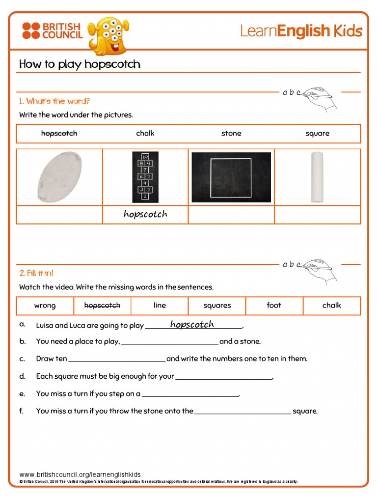 How To Play Hopscotch Worksheet | PDF