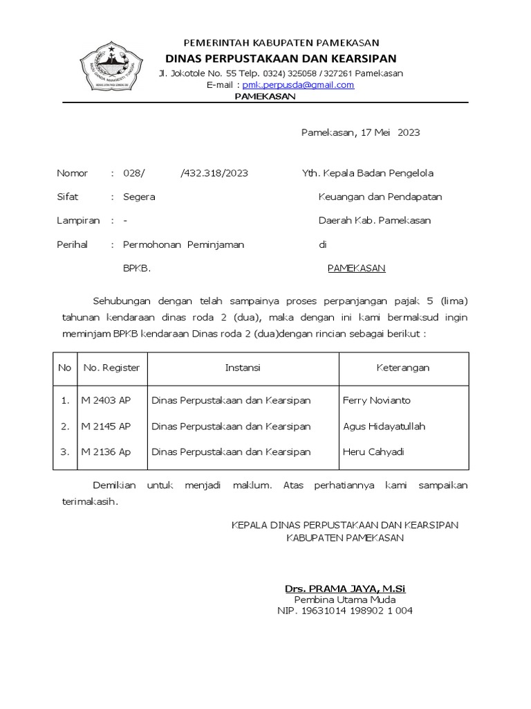 Surat Permohonan Peminjaman BPKB | PDF