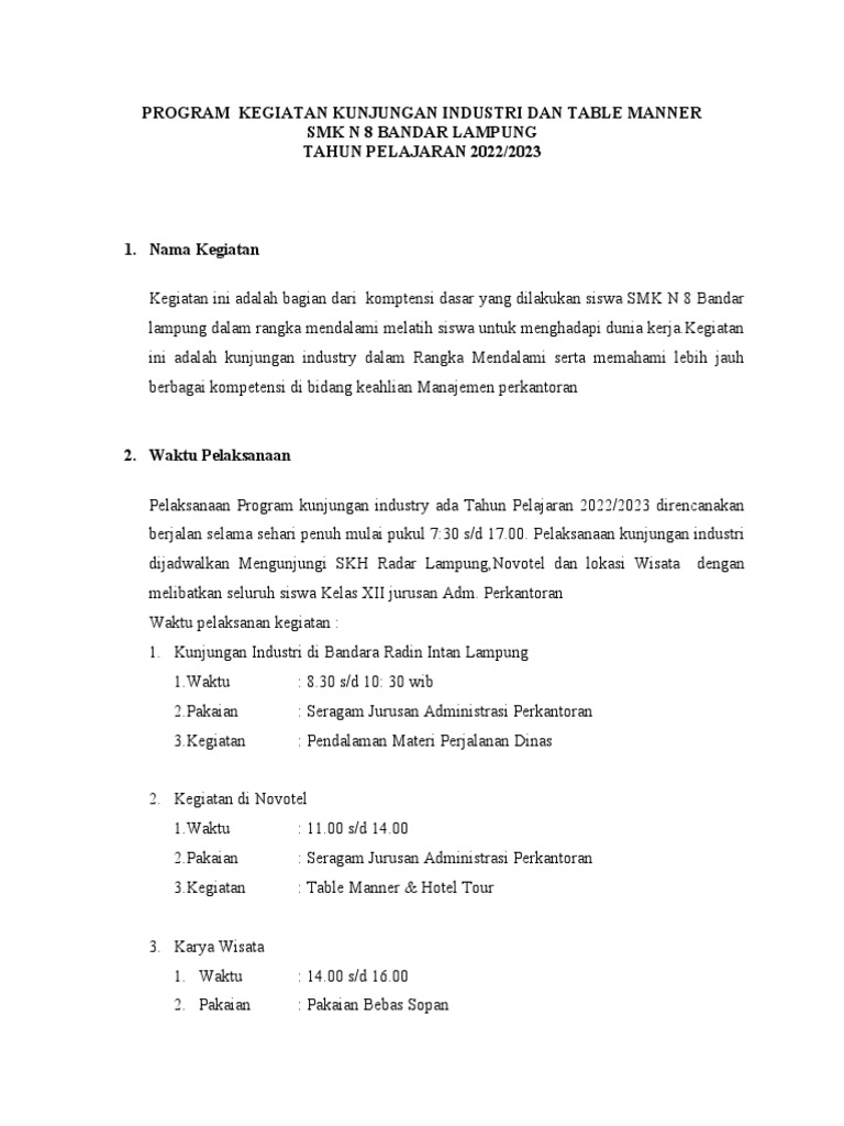 Kunjungan Industri dan Table Manner SMK | PDF