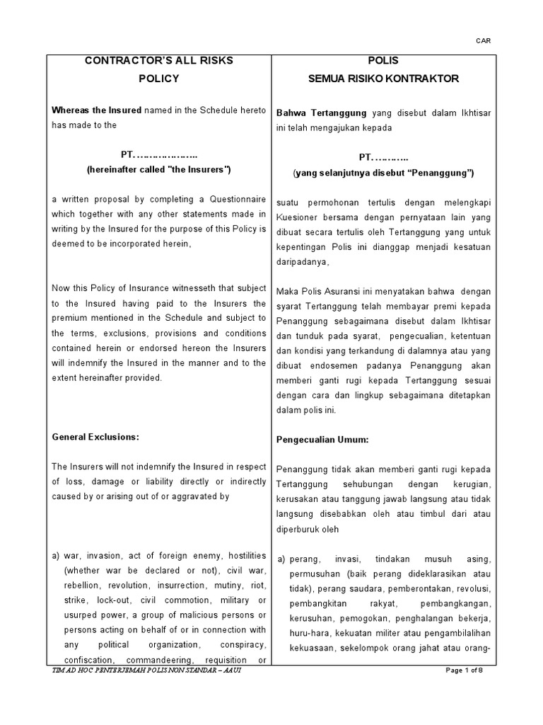 CAR Wording Munich Re | PDF