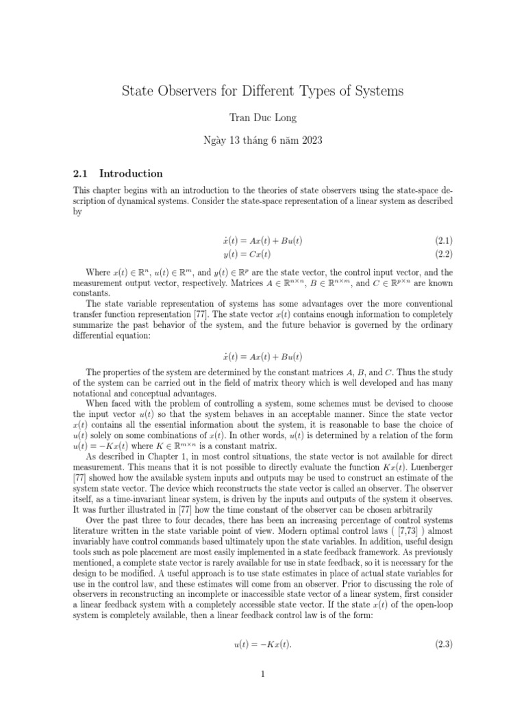 State Observers for Different Types of Systems | PDF | Control Theory | Applied Mathematics