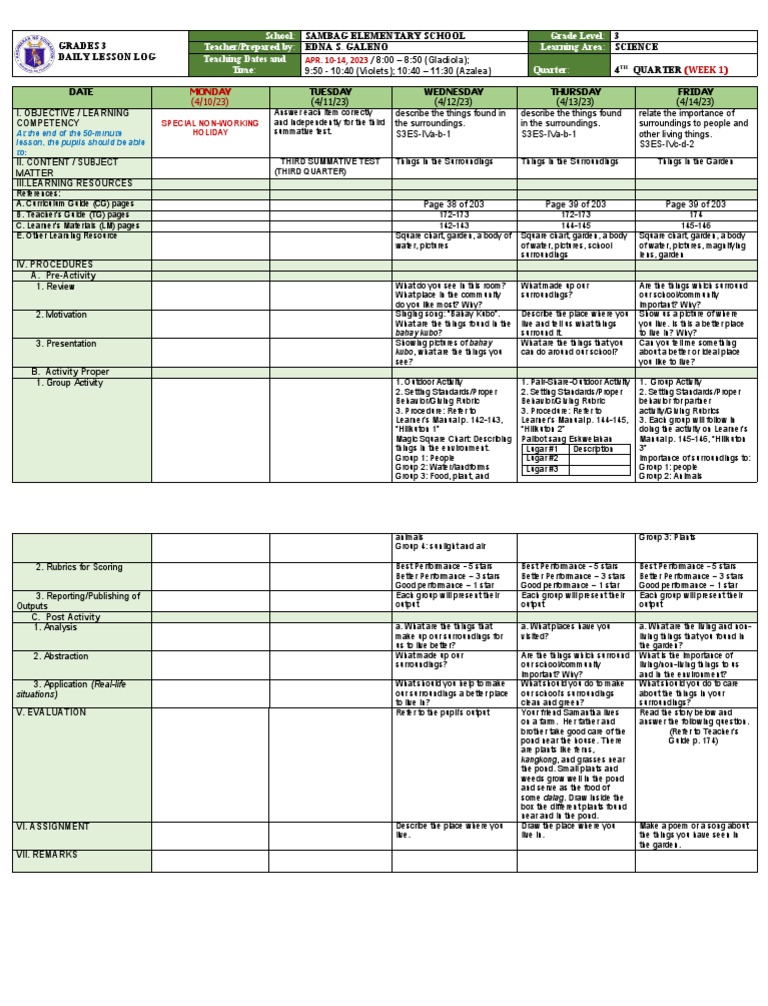 Q4-W1 Sci.3 DLL 22-23 | PDF | Learning | Cognitive Science