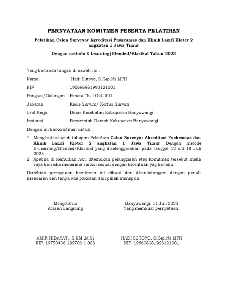 Template Surat Komitmen | PDF