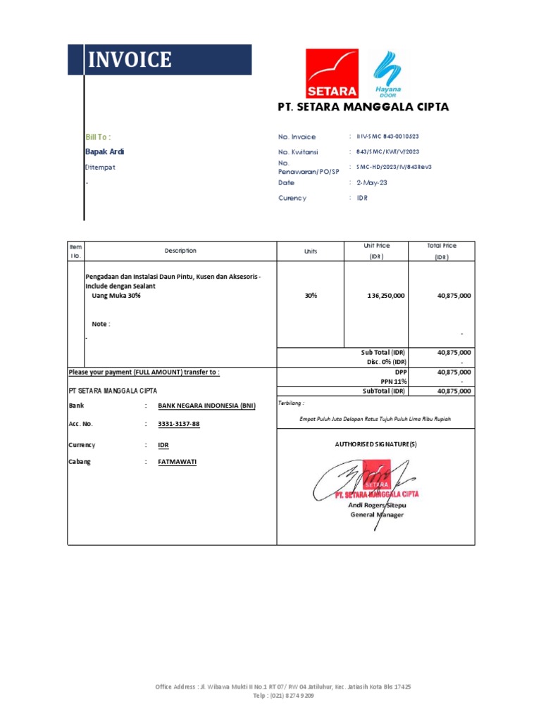 Inv DP BPK Ardi | PDF
