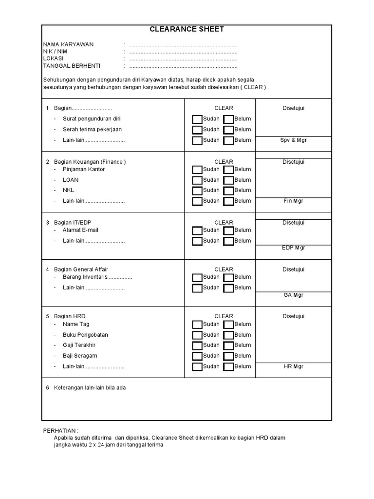 Form Clearance Sheet | PDF