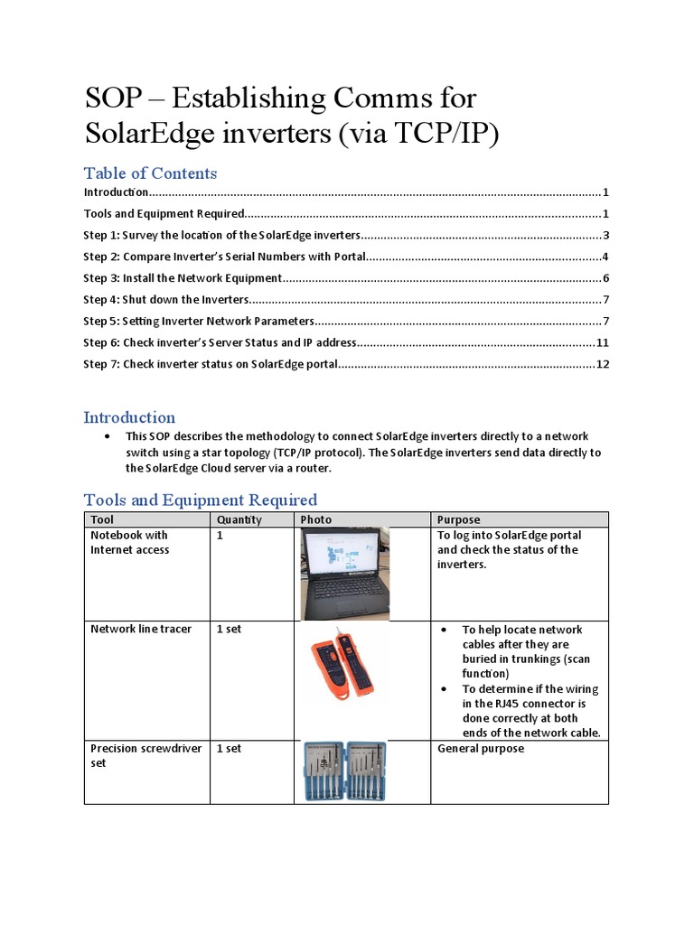 SOP - Establishing Comms For SolarEdge Inverters | PDF