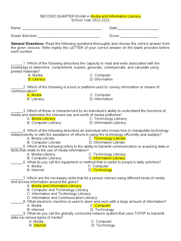 Ans Key Mil 2nd Quarter | PDF