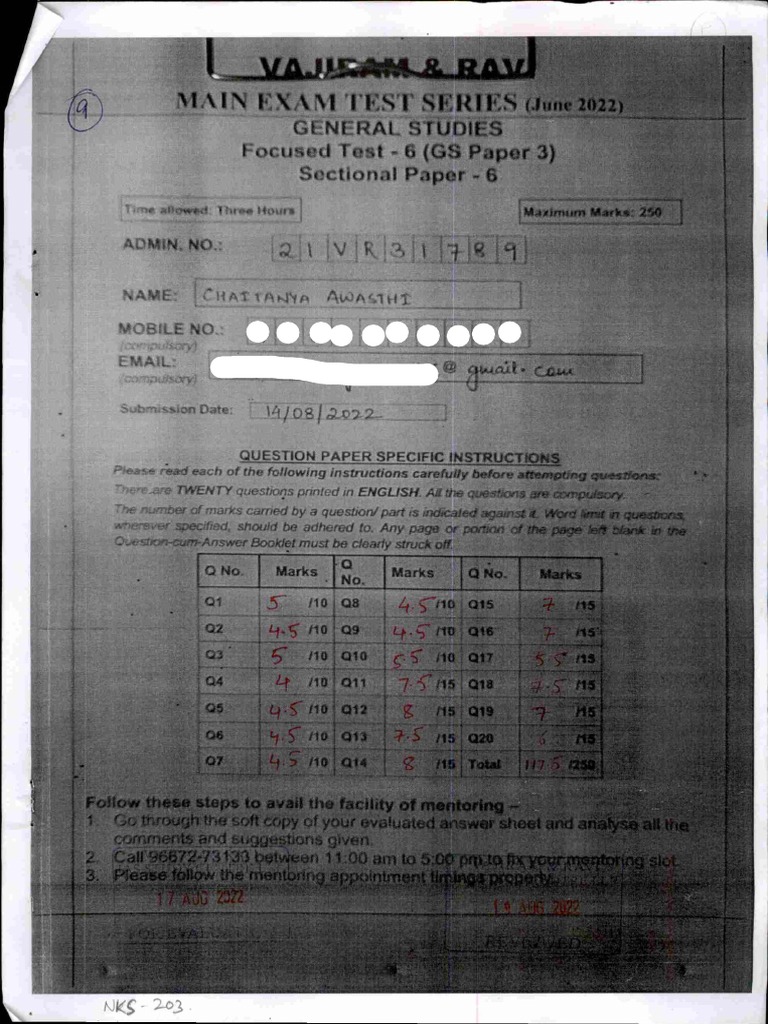CHAITANYA AWASTHI - 2022 IAS Exam Rank 37 - VTS Focussed 2 | PDF