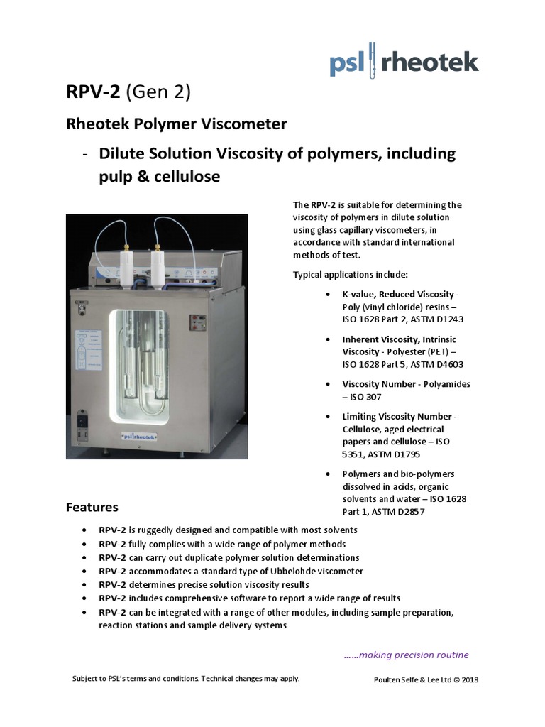 RPV-2 from Rheotek, UK Catalogue | PDF | Viscosity | Polymers