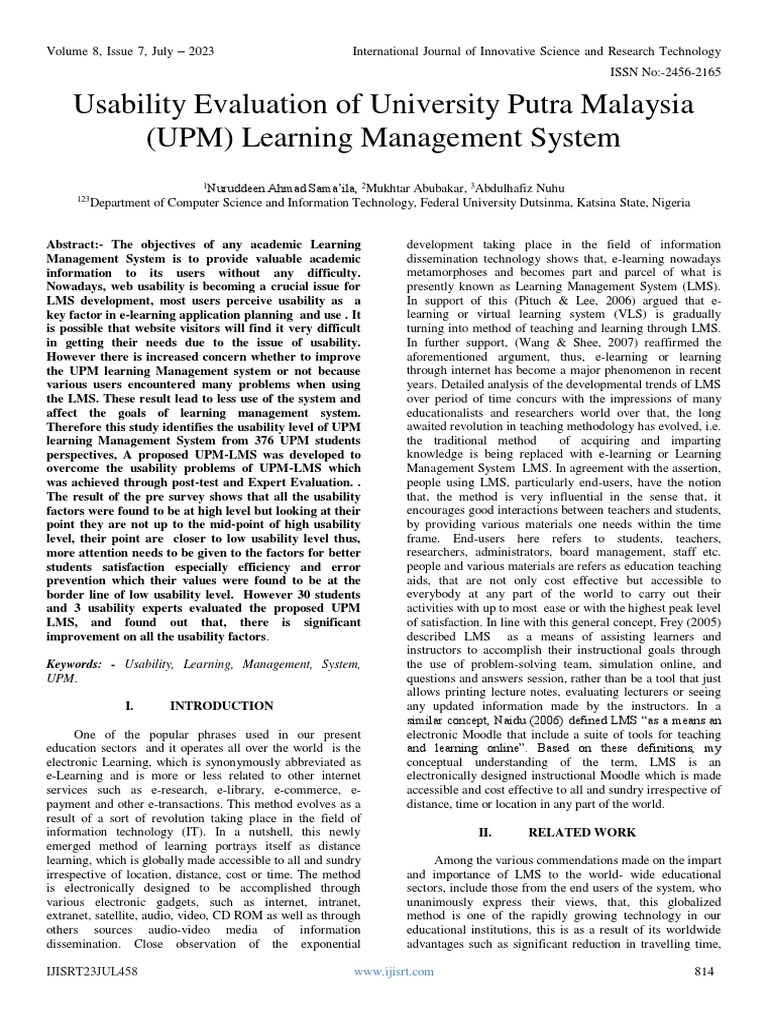 Usability Evaluation of University Putra Malaysia (UPM) Learning Management System | PDF ...