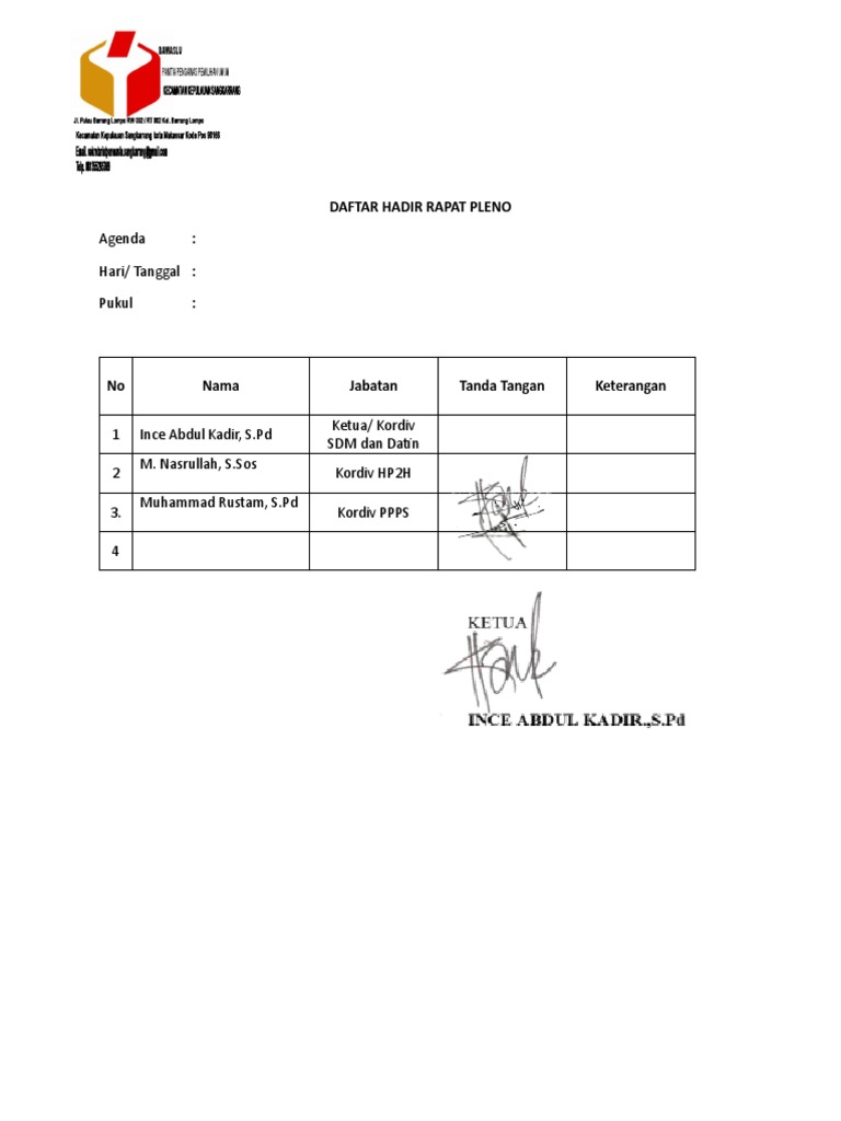 Daftar Hadir Rapat Pleno | PDF