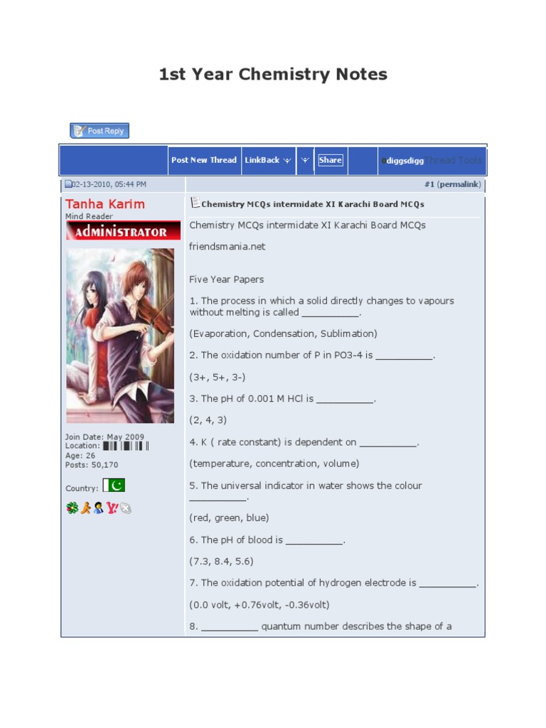 1st Year Chemistry Notes | PDF | Enthalpy | Chemical Equilibrium
