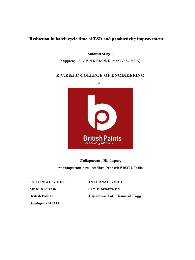 Reduction in Batch Cycle Time of TSD and Productivity Improvement | PDF