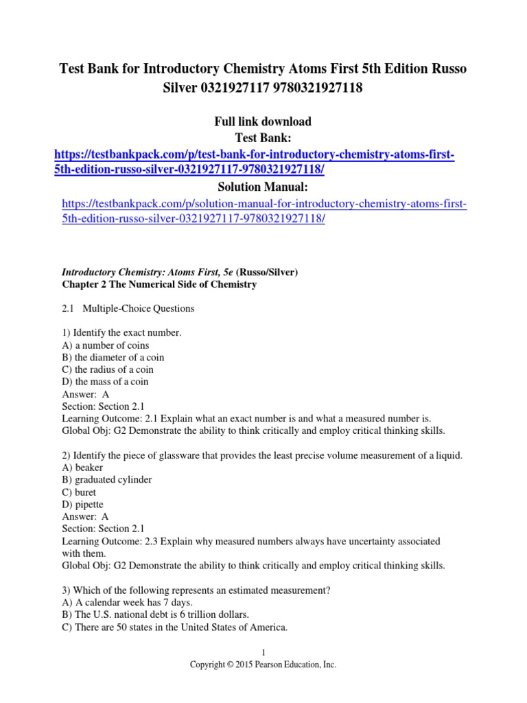 Introductory Chemistry Atoms First 5th Edition Russo Silver Test Bank ...