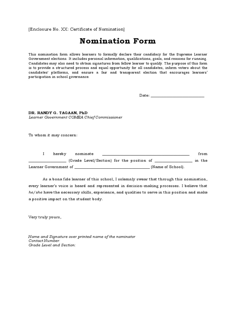 Enc.15 - Nomination Form | PDF