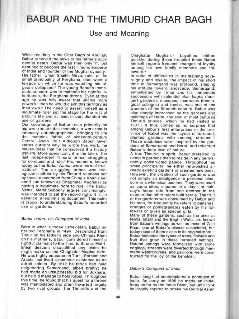 Babur and The Timurid Charbagh | PDF