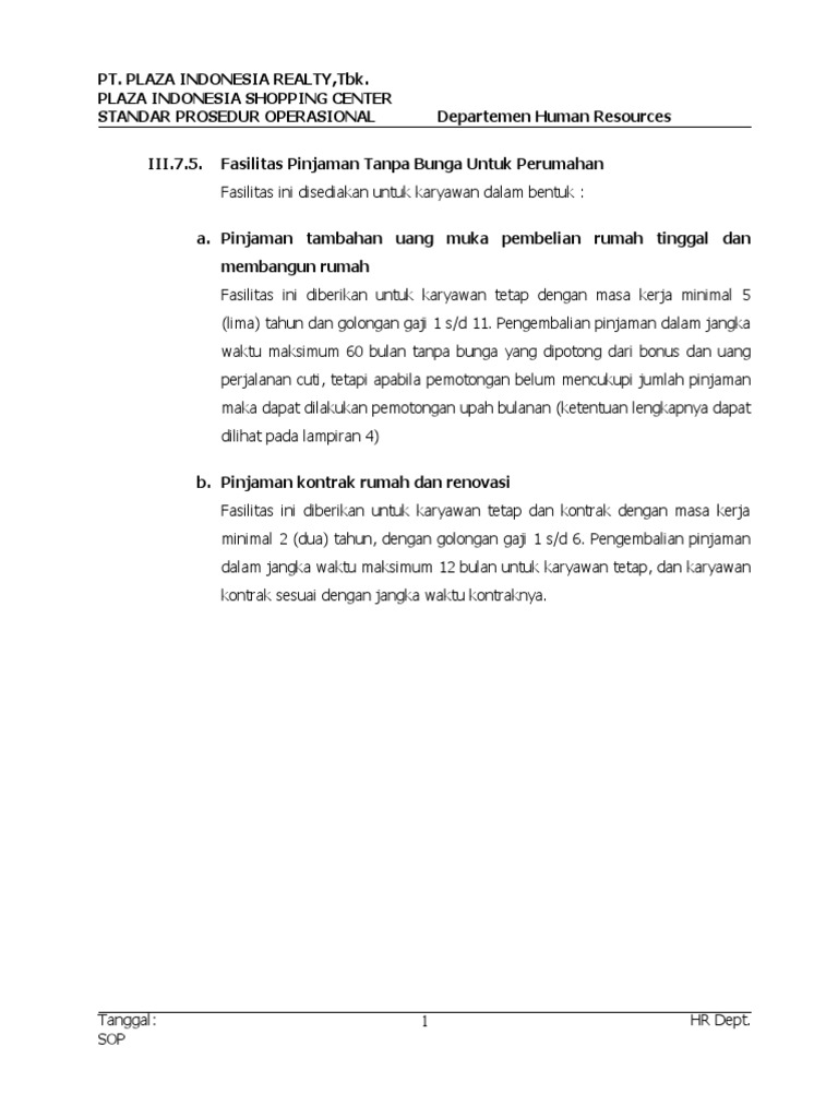 SOP Jumlah Fasilitas Pinjaman | PDF