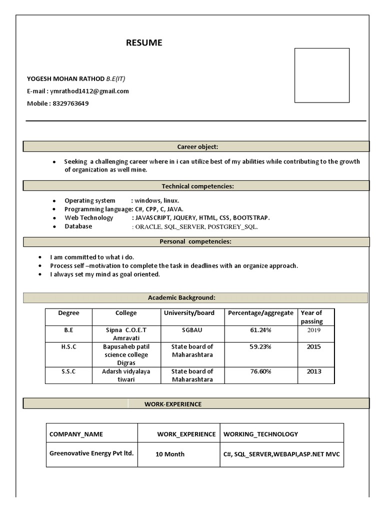 Yogesh Rathod's IT Resume | PDF