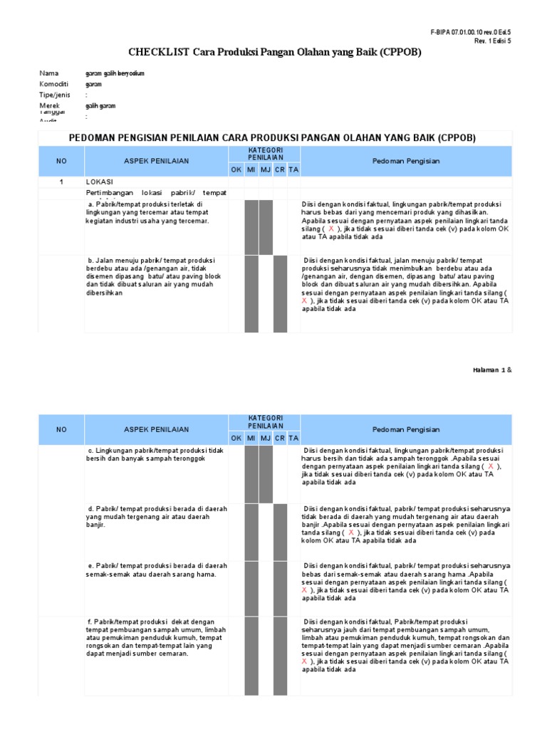 Checklist CPPOB | PDF