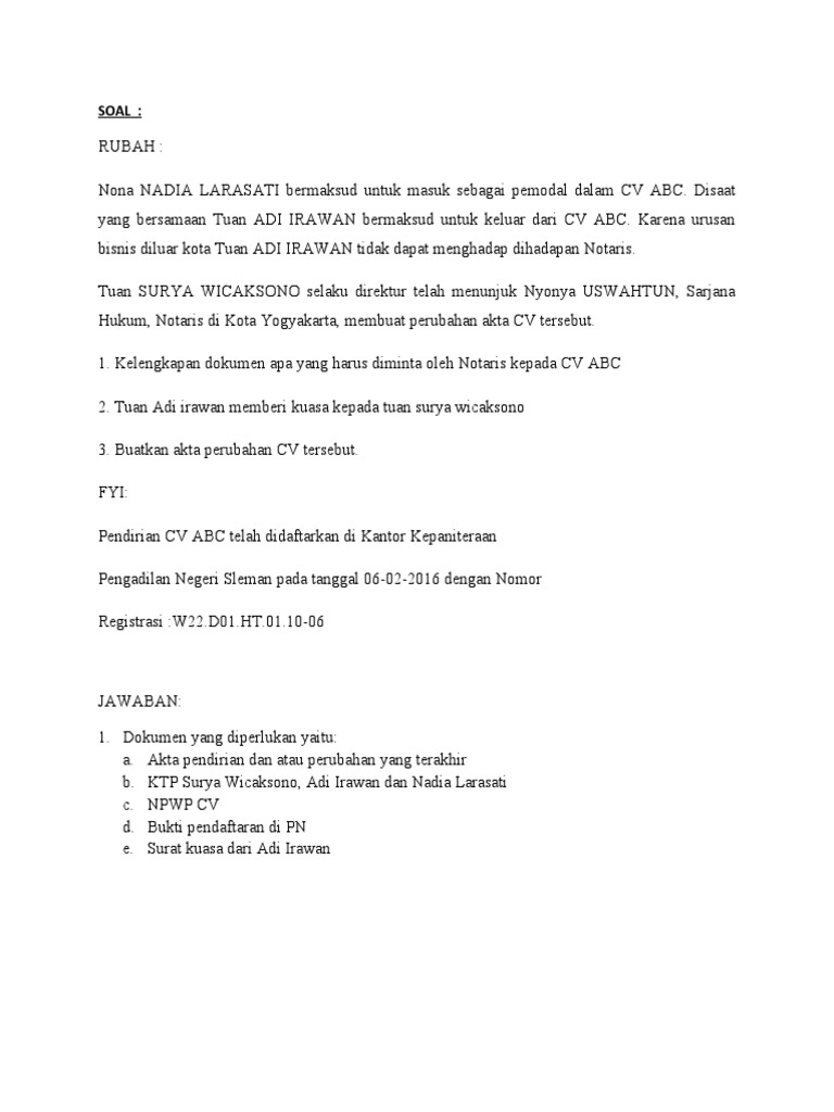 Contoh Akta Perubahan Anggaran Dasar CV | PDF