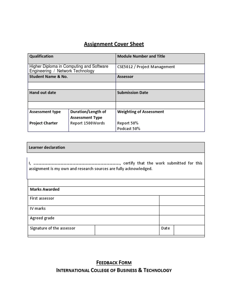 Assignment Cover Sheet: Qualification Module Number and Title | PDF | Project Management | Business