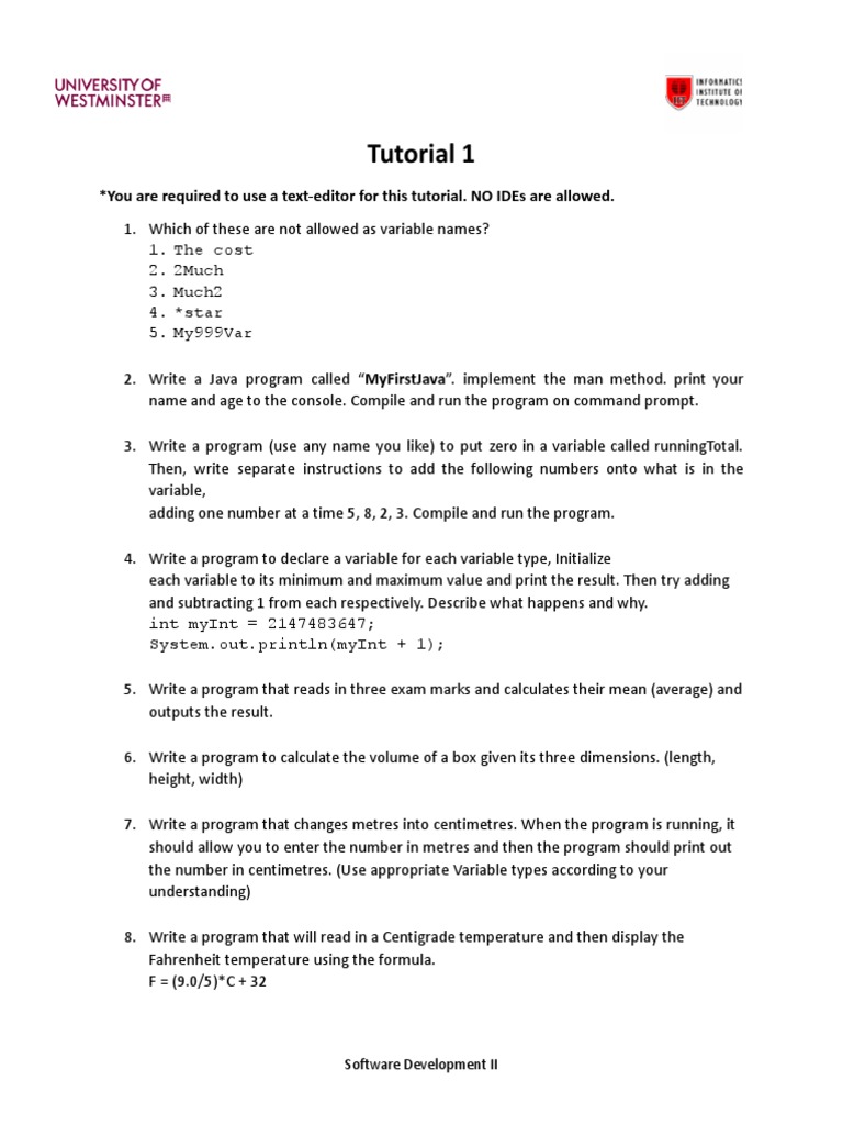 Java Ex 01 Pdf Variable Computer Science Java Programming Language