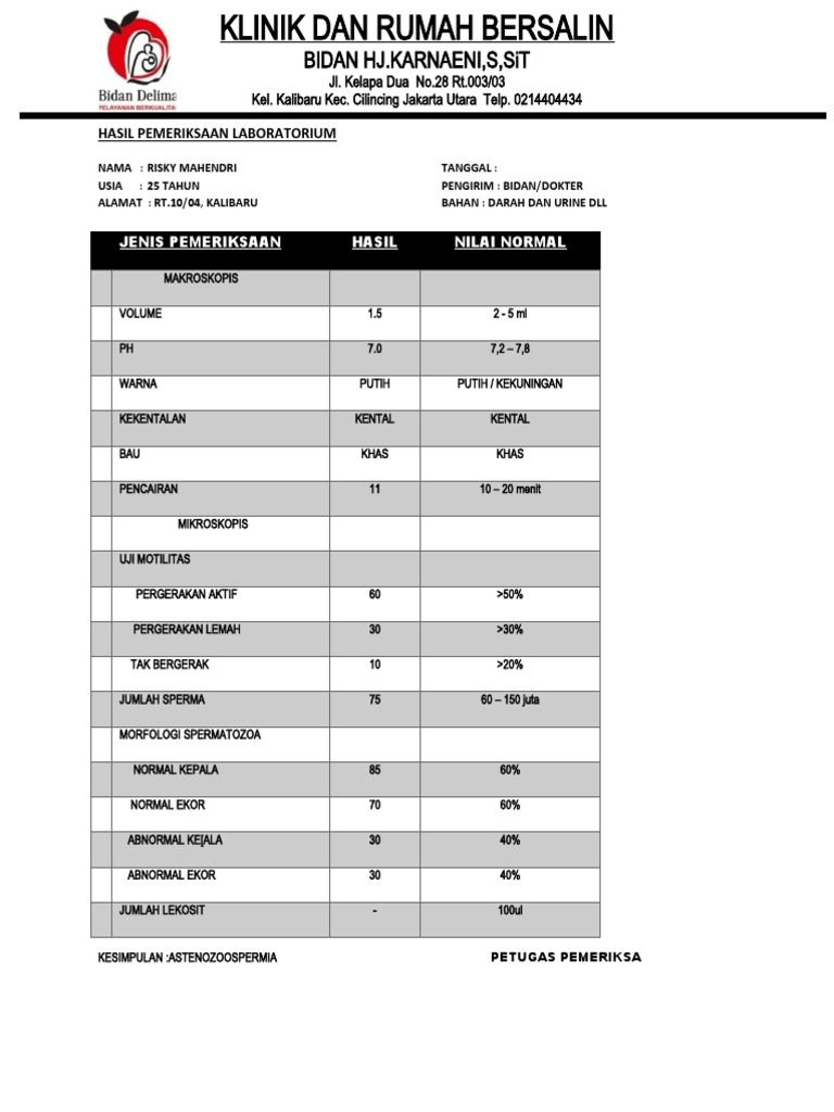 Hasil Pemeriksaan Laboratorium Analisa Sperma | PDF