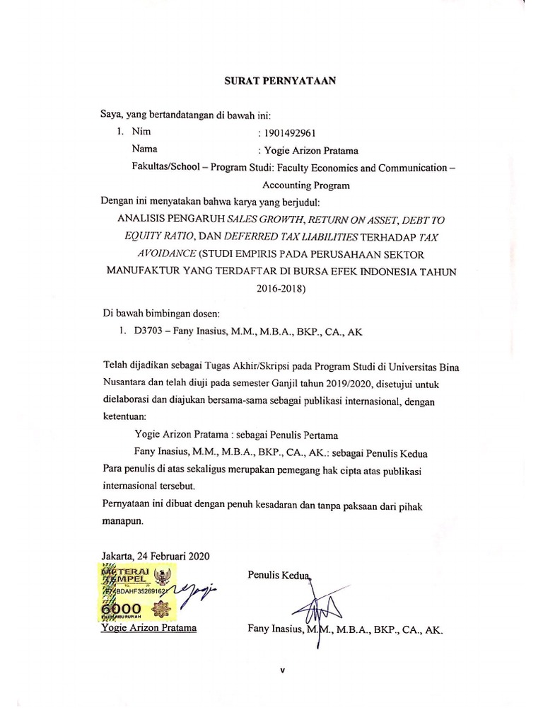 Surat Pernyataan Persetujuan Publikasi Internasional | PDF